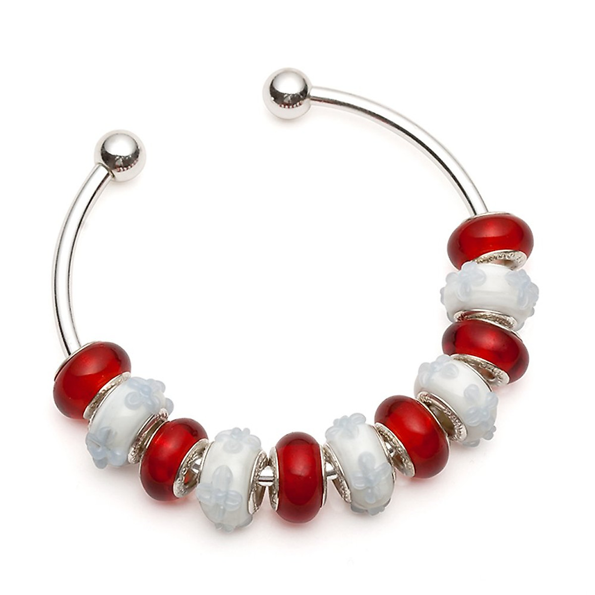 RUBYCA 10pcs White Silver Plated Bangle Bracelet Screw End Ball Cuff Charm Beads DIY Jewelry