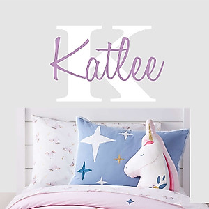 Custom Name & Initial Wall Decal- Baby Boy Girl Unisex - Nursery Decal for Home Bedroom Children - Wall Sticker (400) (22" Wide x 15" high)