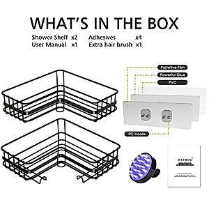 Roseyat Corner Shower Caddy Shelf Basket for Shampoo Stainless Steel, Adhesive Shower Shelf Storage Organizer, No Drilling Shower Shelves For Inside Shower Rack Holder with Hooks-2 Pack Black