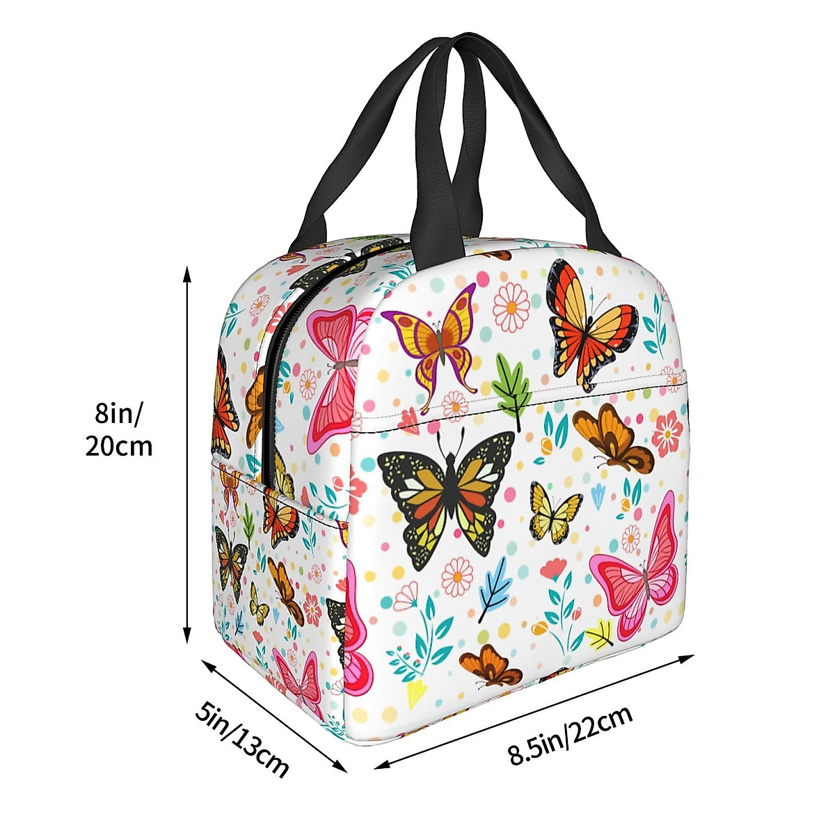 BLUBLU Insulated Lunch Bag for Women, Cooler Tote Reusable Lunch Box Container For Work Office Travel Picnic Butterfly