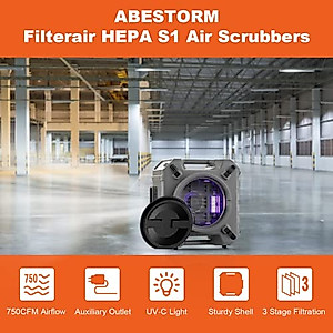 Abestorm 750 CFM Air Scrubbers 4 Stage Filtration with UV-C Light, HEPA Air Scrubber Commercial for Damage Restoration, Stackable Negative Air Machine, 10 Years Warranty