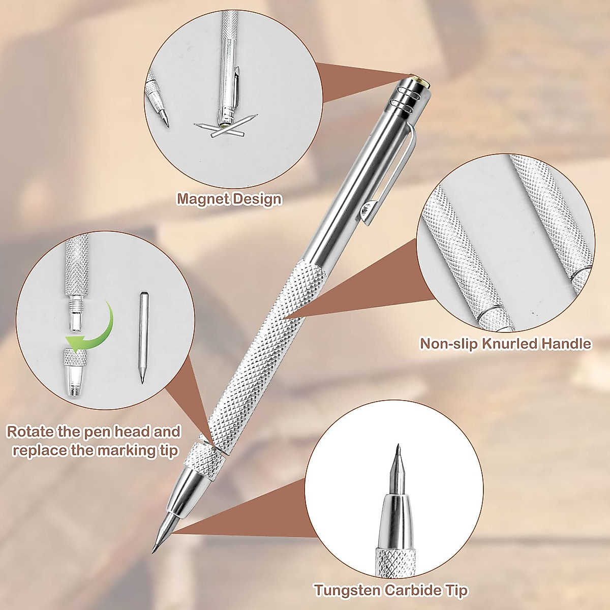 2Pcs Tungsten Carbide Tip Scriber With 12 Replacement Marking Tip, Aluminium Magnet Carbide Scribe Tool Etching Pen With Clip, Metal Engraving Pen for Glass / Ceramics / Hardened Steel / Metal Sheet