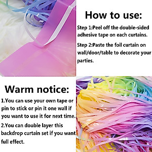 Rainbow Gradient Foil Fringe Curtain - LILF 2 Packs of 3.3ft x 8.3ft Ombre Tinsel Streamers for Bridal Baby Shower Kids Ice Cream Birthday Party Photo Booth Backdrop Decoration Props