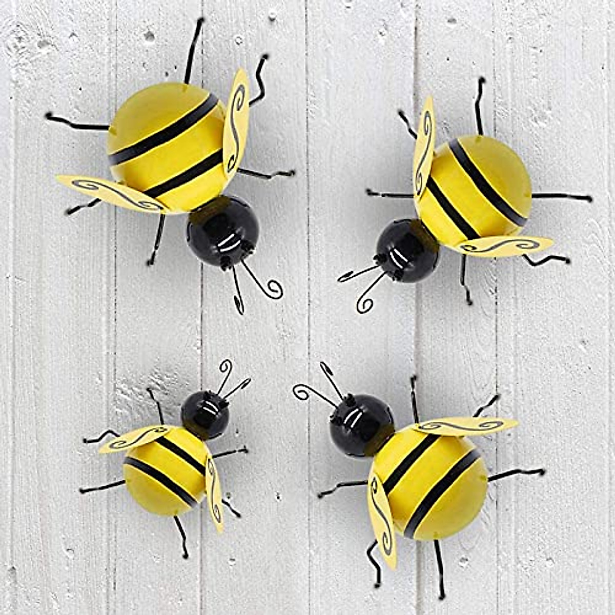 【4 Pack】Metal Wall Art Bee, Metal Bumble Bee Wall Décor, 3D Iron Bee Art Sculpture Hanging Wall Decorations for Outdoor Home Garden Patio Yard Lawn Fence