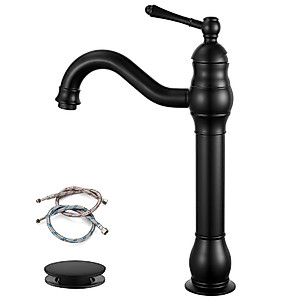 gotonovo Single Handle Vessel Sink Faucet 360° Swivel Bathroom Faucet One Hole Farmhouse Lavatory Vanity Faucet Bowl Sink Mixer Tap with Pop Up Drain, Matte Black