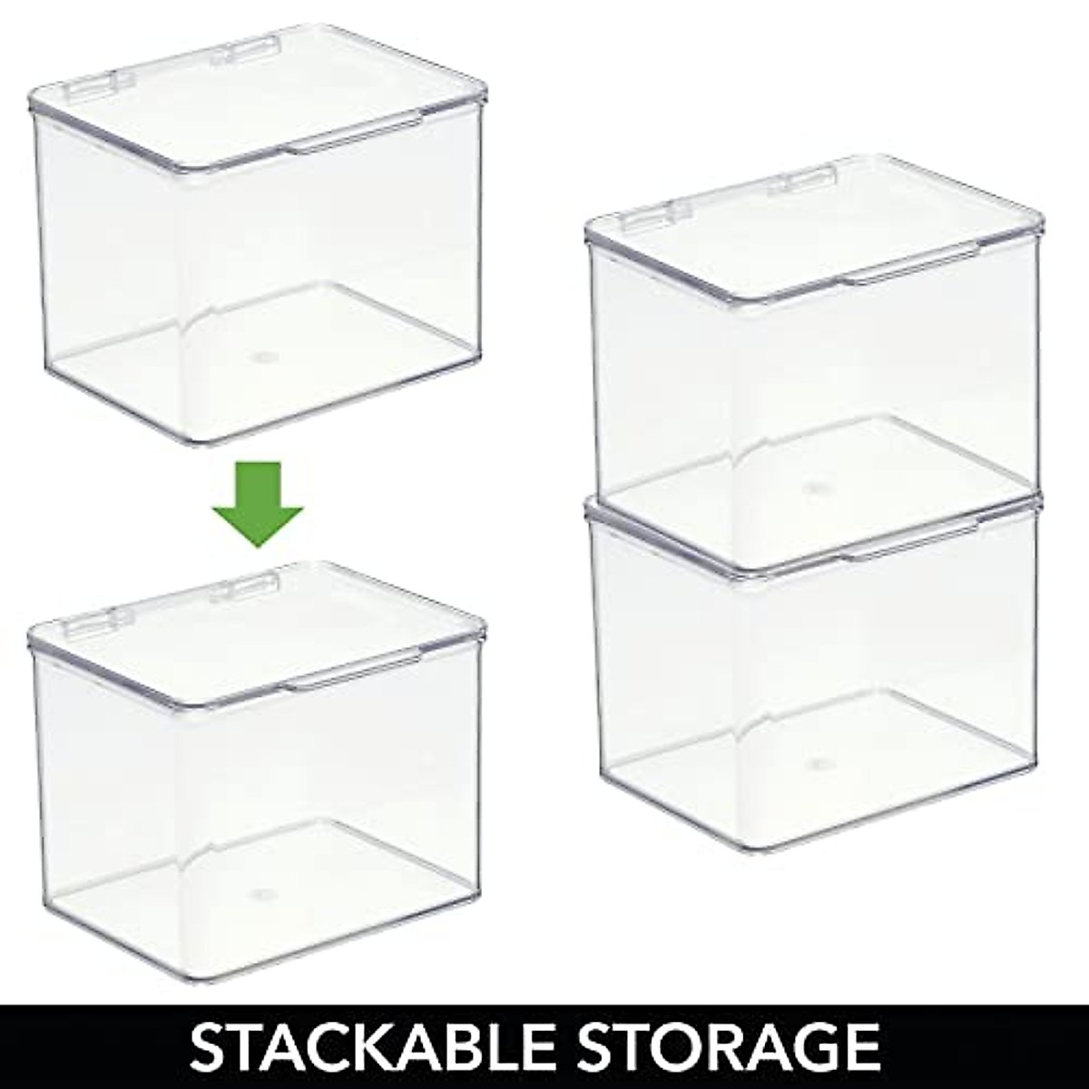 mDesign Plastic Playroom and Gaming Storage Organizer Box Containers with Hinged Lid for Shelves or Cubbies, Holds Small Toys, Blocks, Puzzles, Markers, Controllers, Lumiere Collection, 4 Pack, Clear
