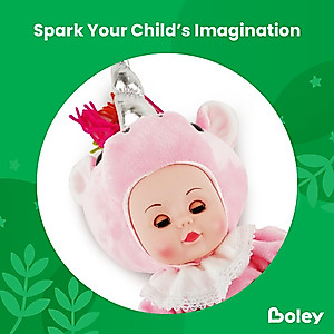 Boley Unicorn Baby Doll - Open and Close Eyes Unicorn Baby Doll for Kids - Classic 16 Inch Babydoll with Unicorn Plush-Hoodie and Cotton Dress - Unicorn Toy for Toddlers and Kids Ages 3 and Up