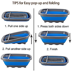 Tiawudi Collapsible Dish Drying Rack with Drainer Board, Foldable Dish Drainer, Portable Dinnerware Organizer for Kitchen & Camper, Space Saving Storage Dish Rack