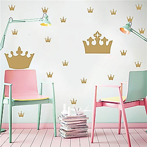 Crown Wall Decals for Girls Bedroom Kids Room Decals Nursery Wall Decals, Princess Crowns Wall Stickers, Crown in The Wall Removable Peel and Stick Wall Decals Metallic Vinyl Decals