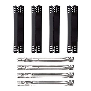 SHINESTAR Grill Parts Replacement for Grill Master 720-0697, Nexgrill 720-0783E, 720-0830A, 720-0830D, 720-0830H Porcelain Steel Heat Plate Tent and Stainless Steel Burner Tubes Set, 4-Pack
