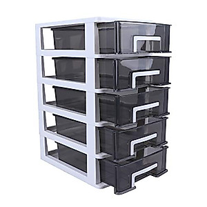 BESPORTBLE Household Four- Layer Storage Cabinet Plastic Drawer Type Closet Portable Multifunction Storage Rack Organizer Furniture (White Frame and Transparent Black)