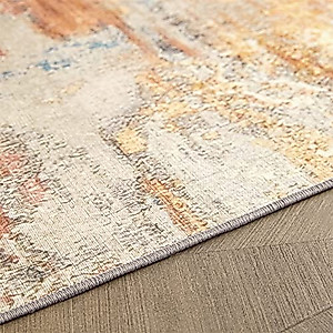 RoomTalks Ultra Thin Bright Colorful Modern Abstract Area Rugs 3x5 Non-Slip TPR Backed, Orange Turquoise Kitchen Bathroom Rugs Indoor Entryway Bedroom Dorm Throw Carpet Machine Washable