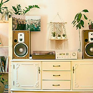 JERZO Macrame Hanging Wall Shelves, Boho Decor, Swing Rope Floating Shelf, Rustic Wood Storage Shelf for Bedroom Bathroom Living Room Nursery Dorm Room, Décor Plant Display