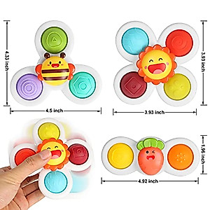 UKKITEK 3PCS Suction Cup Spinner Toy for Baby, Simple Dimple Fidget Toys with Stackable Suction Cup Toys, Sensory Toys for Toddlers 1-3 Years Old, Infant Baby 6 12 18 Months Birthday Gifts Bath Toy
