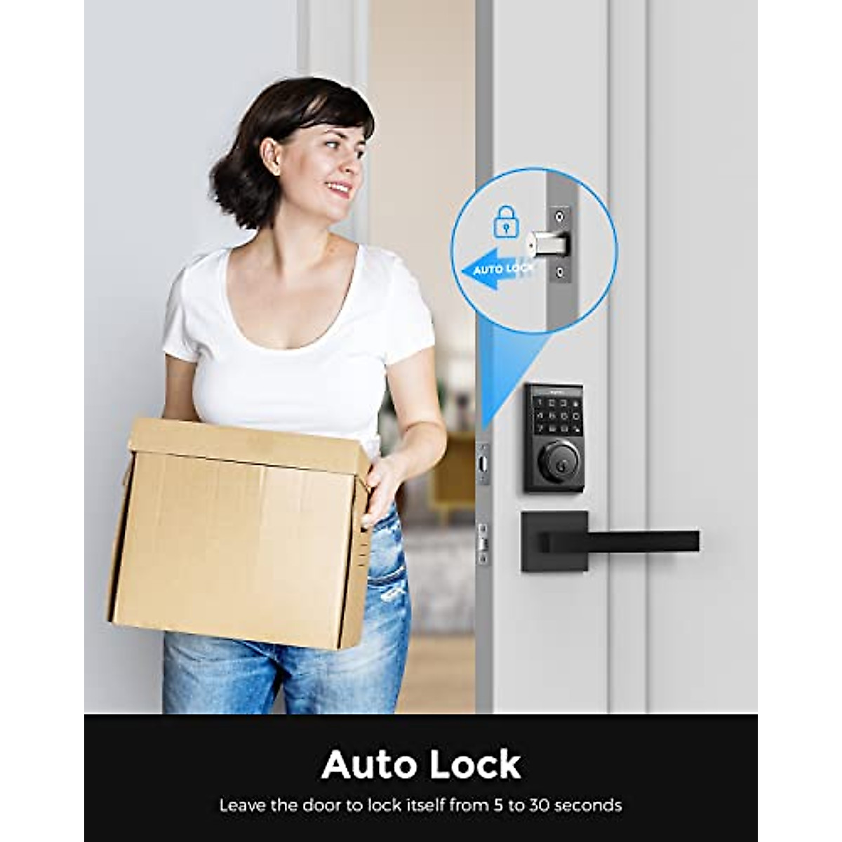 ARPHA Electronic Keypad Deadbolt, Keyless Entry Door Lock with Keypads, Deadbolt Smart Lock, Large Button, Auto Lock, Easy Installation, Black