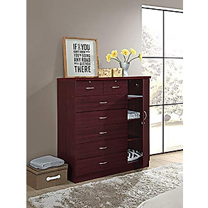 Hodedah 7 Drawer Jumbo Chest, Five Large & Two Smaller Drawers with Two Lock, Hanging Rod, and Three Shelves | Mahogany, 17.76" D X 47.24" W X 48.39" H