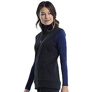 Cherokee Women Scrubs Vest Workwear Revolution Zip Front Knit WW521, L, Black