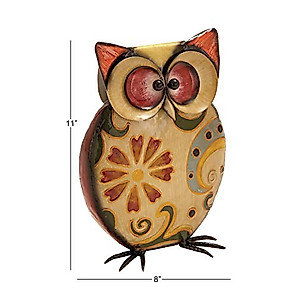 Deco 79 Metal Owl Indoor Outdoor Garden Sculpture with Floral Pattern, 8" x 4" x 11", Yellow