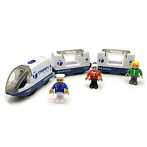 Battery Operated Broadcasting Train Magnetic Carriages Inter City Train Toys with Passenger and Driver for Wooden Train Track Toys Car for Toddlers 3 4 5 Year Old Kids (No-Include Battery Tracks)