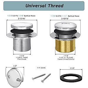 Tip-Toe Bathtub Drain Kit with Two-Hole Overflow Plate, Premium Quality Bath Tub Drain Replacement, Universal Fine/Coarse Thread Bathtub Stopper (Brushed Nickel)