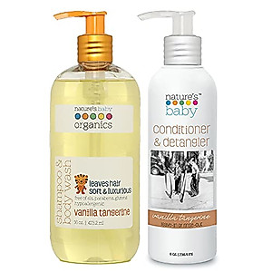 Nature's Baby Shampoo And Conditioner Combo Pack, Tear Free, Sulfate Free, Formulated for Sensitive and Problem Skin - 16 oz Shampoo & 8 oz Conditioner, Vanilla Tangerine, 2 Pack