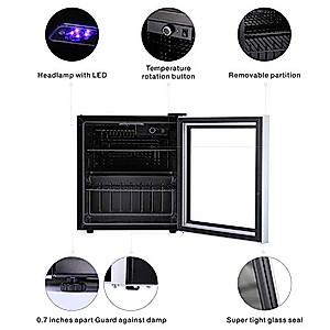 Antarctic Star 12 Bottle 70 Can Wine Cooler/Cabinet Beverage Refrigerator Small Mini Fridge Clear Front Glass Door Counter Top Red Cellar Beer Soda Bar Quiet Compressor Freestanding 1.6 cu.ft Black