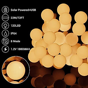 Solar String Lights Outdoor Waterproof - 66 Ft 120 LED Patio Globe Light Waterproof Solar Powered for Christmas Decor Garden Gazebo