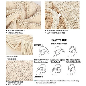 ELLEWIN Hair Towel Wrap 2 Pack, Microfiber Hair Drying Shower Turban with Buttons, Super Absorbent Quick Dry Hair Towels for Curly Long Thick Hair, Rapid Dry Head Towel Wrap for Women Anti Frizz
