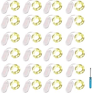 YJFWAL 24 Packs Fairy Light Battery Operated(Batteries Included),10.2FT 30LEDs Copper Wire Firefly Lights, Mini Starry String Lights for DIY Wedding Party Mason Jars Christmas Decorations (Warm White)
