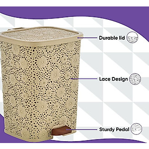 Generic VcJta 6 qt Beige Lace Design Pedal Trash Can, Small Step-on Garbage Bin Waste Bin, E275643261524