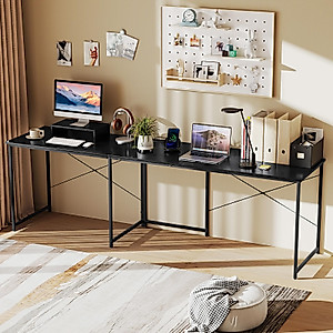 Tangkula L-Shaped Computer Desk with Power Outlets, 95” Long 2-Person Desk with Monitor Shelf, Modern Corner Desk Gaming Table with USB Ports for Home Office