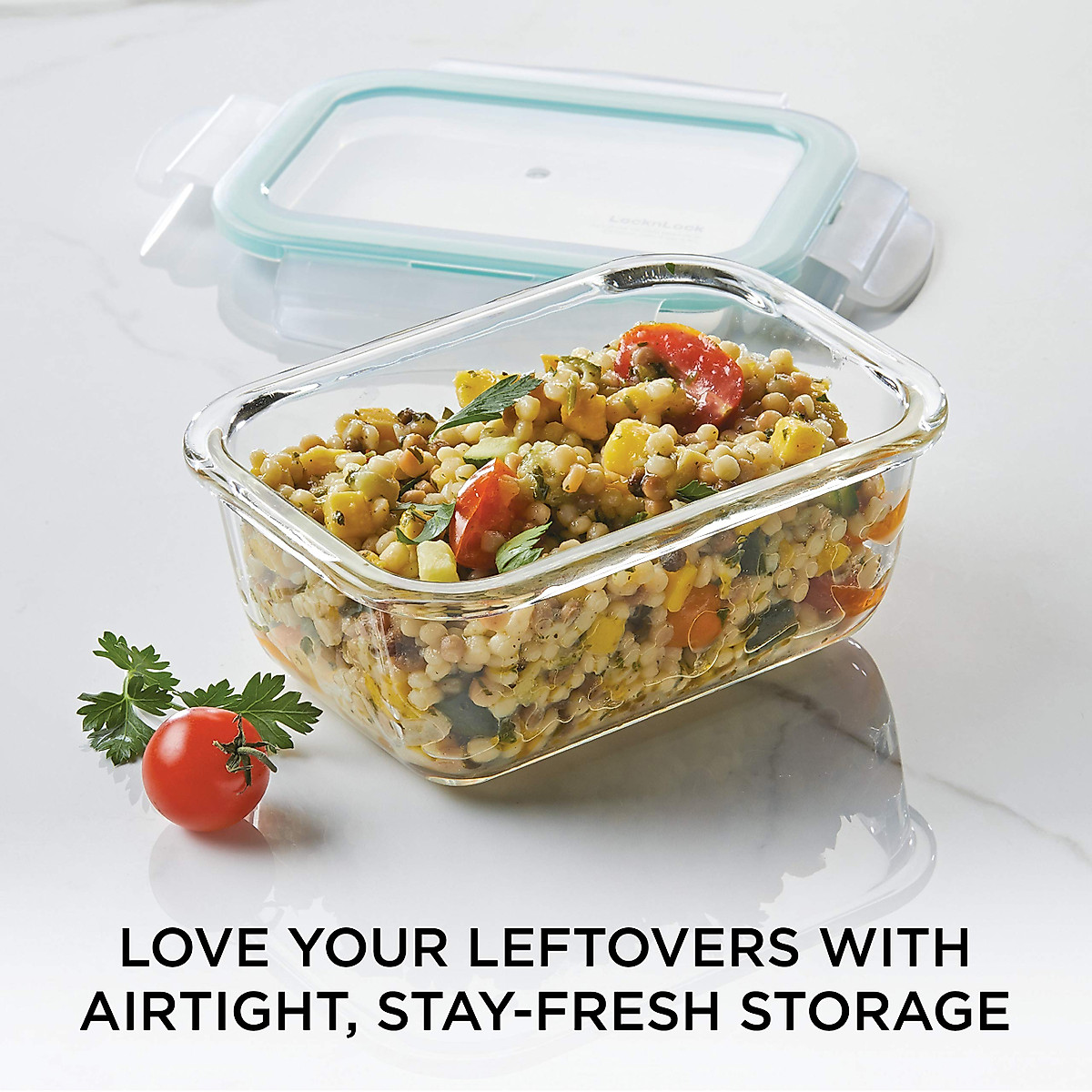 LOCK & LOCK Purely Better Glass Food Storage Container with Lid, Rectangle-14 oz, Clear