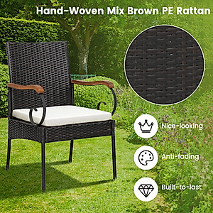 Tangkula Patio Wicker Chairs Set of 4, All Weather Heavy Duty Outdoor PE Rattan Dining Chairs, with Soft Zippered Cushion, for Backyard, Balcony, Poolside (2, Off White)