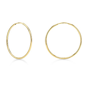 KEZEF 14k Gold Hoop Earrings For Women In Real Gold - 14 Karat Gold Hoop Earrings For Girls - 1mm Thin Solid Gold Earrings - Endless Hoops Earrings In Yellow Gold - Size 25mm -1 Inch