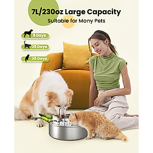 oneisall Dog Water Fountain for Large Dogs,7L/230oz/1.8G Stainless Steel Dog Fountain Super Quiet with Triple Filtration,Great for Large Dogs Cats and Multi-Pet Home