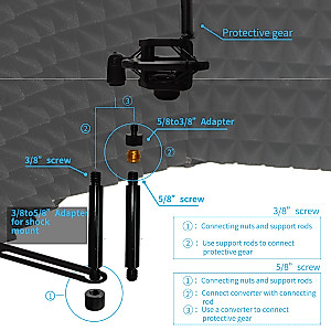 Studio Microphone Isolation Shield with Desk Mic Stand and Pop Filter, High Density Sound Proof Absorbing Foam, Portable Acoustic Treatment Equipment for Recording Mics Home Studio Podcast Vocal Booth