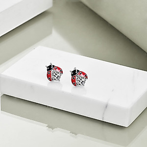 POPLYKE Ladybug Earrings for Women Sterling Silver Cute Ladybug Stud Earrings Jewelry Gifts