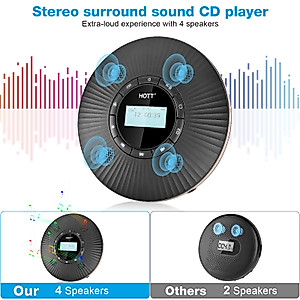 HOTT CD Player Portable with 4 Speakers, Portable CD Player with 5.3 Bluetooth and FM Transmitter with Big LCD Screen Rechargeable 1800mAh Small Walkman CD Players with Headphones for Car Home Travel
