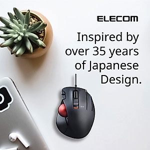 ELECOM EX-G Wired Trackball Mouse, Ergonomic Thumb Control, Smooth Tracking Roller Ball, 6 Programmable Buttons, Tilt Scroll, Computer Mice for PC Mac