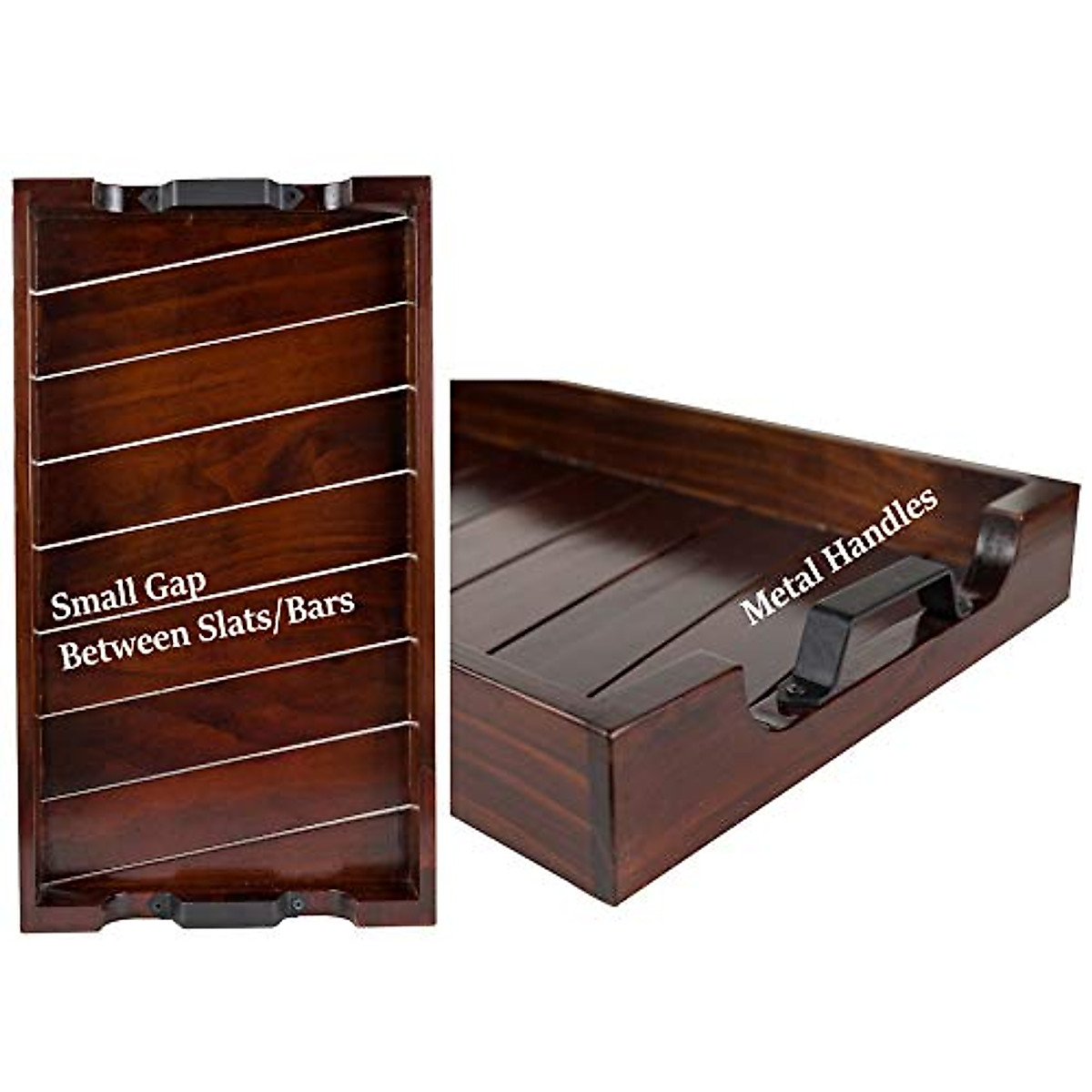 Bamboo Land- Large Wooden Serving Tray, 20”x14’’, Dark Brown, Trays for Serving Food, Wooden Trays for Decor, Breakfast Tray, Serving Tray with Handles, Wood Serving Tray, Food Serving Tray