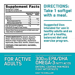 Optimum Nutrition - Omega 3 Fish Oil, 300MG, Brain Support Supplement, 100 Softgels with Opti-Men, Vitamin C, Zinc and Vitamin D, E, B12