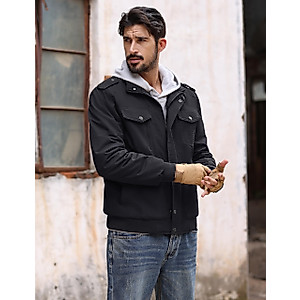 MAGCOMSEN Winter Jackets For Men Casual Warm Work Jacket Cotton Fleece Lined Trucker Jacket Canvas Black Jacket Men Security Coat Black L