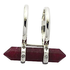 CaratYogi Chakra Heal Genuine Indian Ruby Silver Statement Ring Bullet Shape In Sizes 7.5