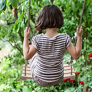 Wooden Tree Swing for Kids - ASTM F1148-21 Certified - Double Coated 16.5”x7.8” Wood Swing Seat for Outside - Weatherproof Adjustable Polyester Ropes - Outdoor or Indoor Kids Tree Swing Set - Backyard