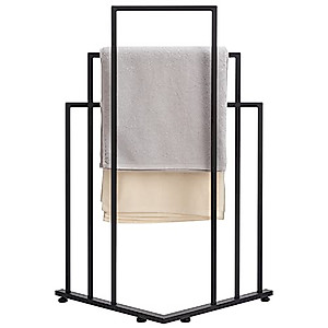 MATICO 3 Tier Metal Towel Storage Rack for Bathroom Drying, Modern Industrial Freestanding Washcloth Towel Holder for Bathroom Accessories Organizer, Black