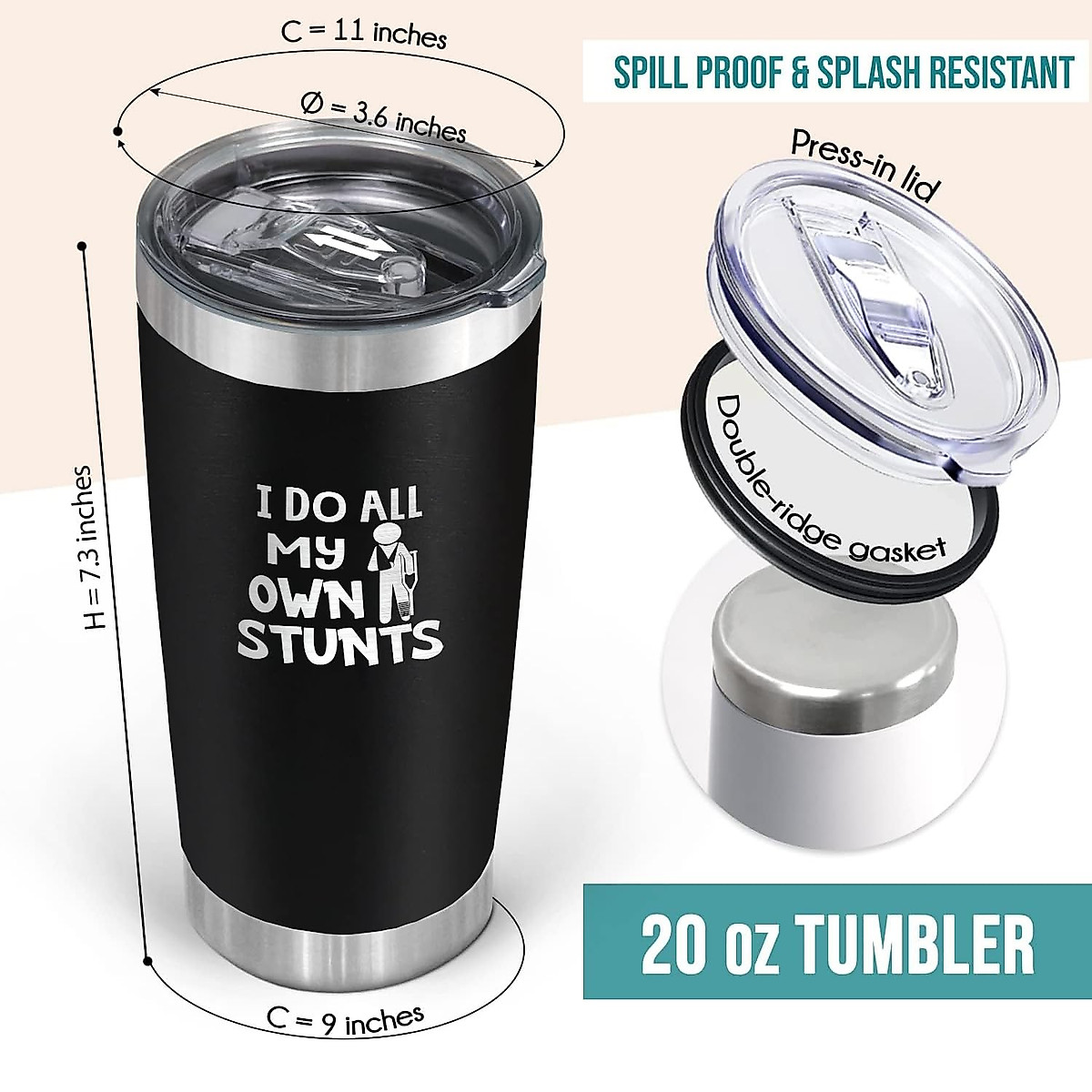 Broken Arm Gifts For Kids Men Women - Funny Get Well Soon Knee Surgery Gift - Break A Leg Theater Gifts - I Do All My Own Stunts Tumbler 20 Oz - I'M Broken Stainless Wellness Gifts - Hospital Gifts