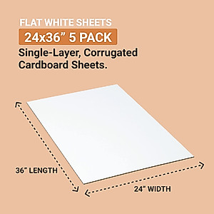 Corrugated Cardboard Sheets, 36" x 24", White, for Packing, Mailing, and Protecting Products from Forklift Damage, 5 Sheets