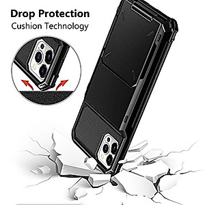 Vofolen Compatible with iPhone 12 Pro Max Case 5G Wallet 4-Card ID Slot Credit Card Holder Flip Hidden Pocket Dual Layer Hybrid TPU Bumper Armor Protective Hard Shell Back Cover Black