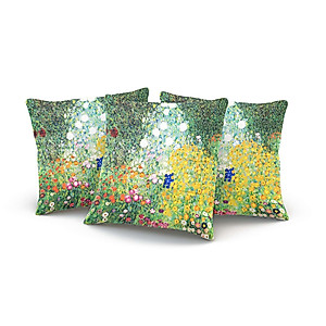 SALLEING Custom Fashion Home Decor Pillowcase Colorful Gustav Klimt Flower Garden Euro Square Throw Pillow Cover Cushion Case 26x26 Inches One Sided Print