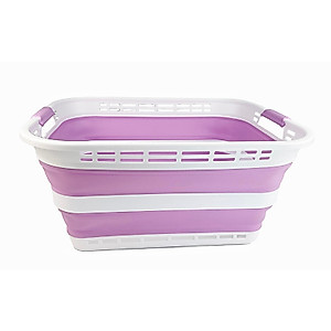 SAMMART 42L (11 gallons) Collapsible Plastic Laundry Hamper/Basket - Foldable Storage Container/Organizer - Portable Laundry Basket - Easy Storage Space Saving White/Pale Purple)